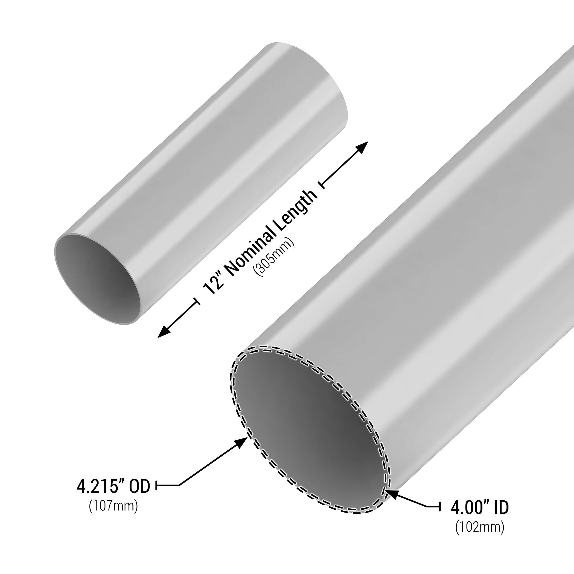 4-inch Thin Wall Furniture Grade PVC Pipe (Light Gray, 1-foot section ...